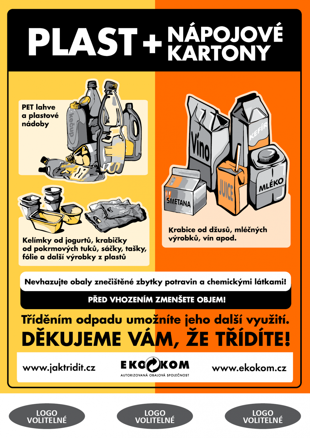 Samolepka plast + nápojové kartony s možností umístění loga/publicity – EKO-KOM