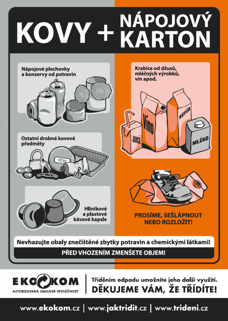 Samolepka kovy + nápojový karton – EKO-KOM